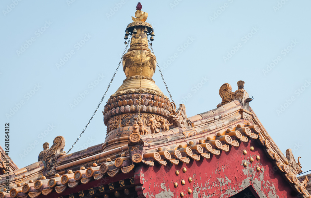 Details of roof in pavilion in Yonghe Temple commonly called Lama ...