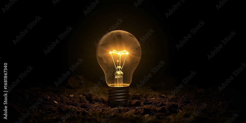 new - A glowing light bulb growing like a plant from soil, concept of ...