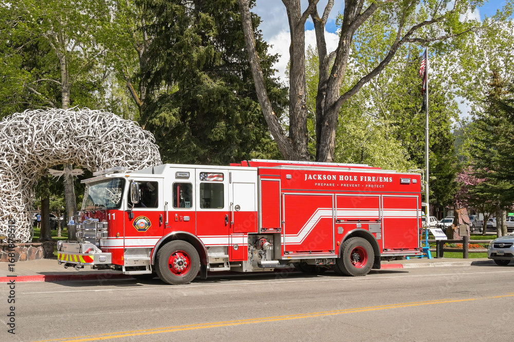 Jackson Hole, Wyoming, USA - 27 May 2025: Fire truck of the Jackson ...