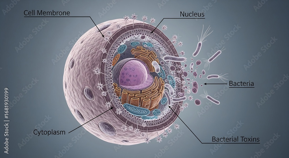 A detailed 3D visualization showing the microscopic process of ...