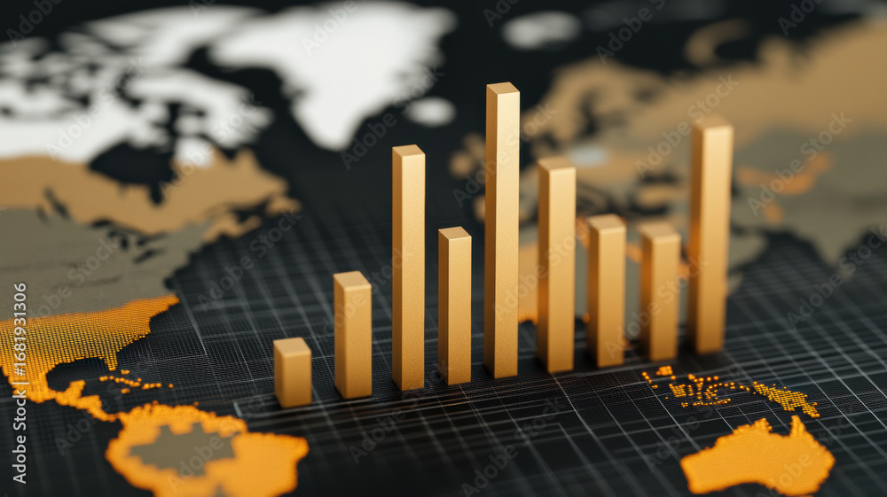Visualize supply chain analysis with golden bar graphs representing ...