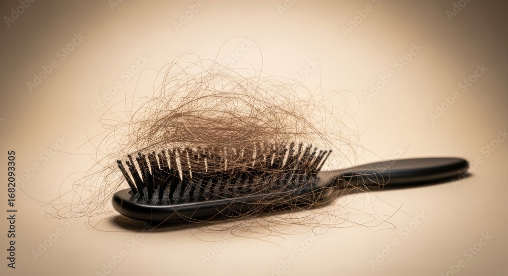 A black plastic hairbrush with a tangled heap of brown hair Stock Photo ...