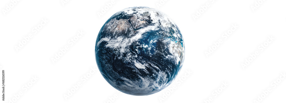 Full view of a sphere depicting Earth, with visible landmasses, clouds ...