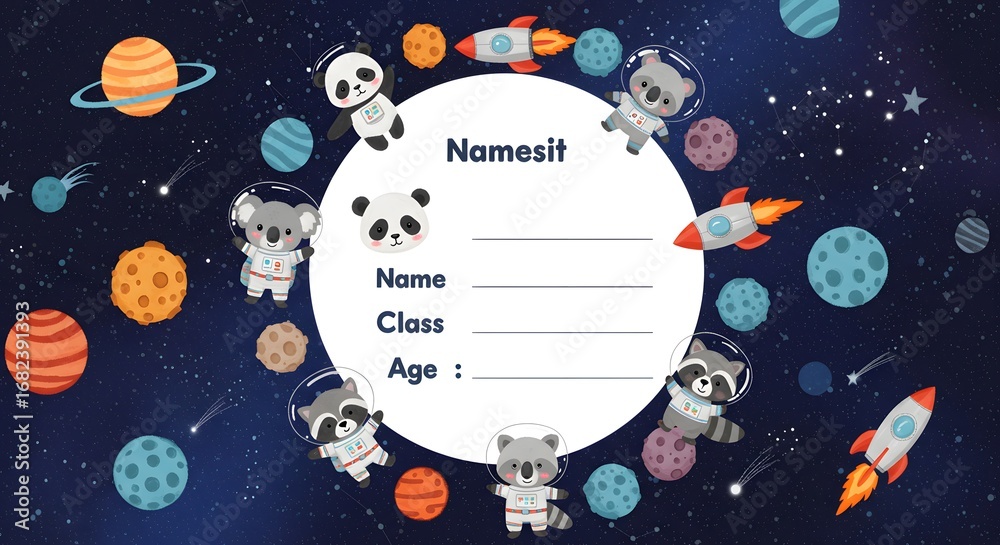 Fun Space-Themed Name Tag Design for Kids A Colorful and Engaging ...