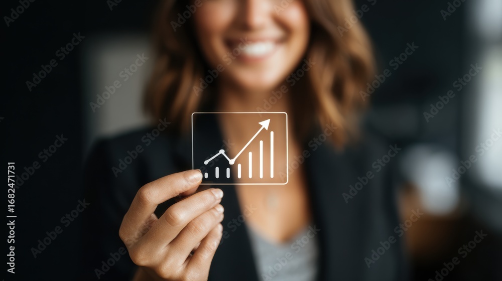 Stock-Foto „Smiling professional woman holding a growth chart symbol ...