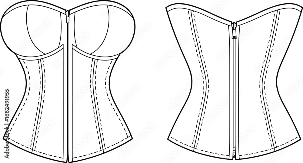 Image vectorielle Stock Women’s corset flat sketch, fashion technical ...