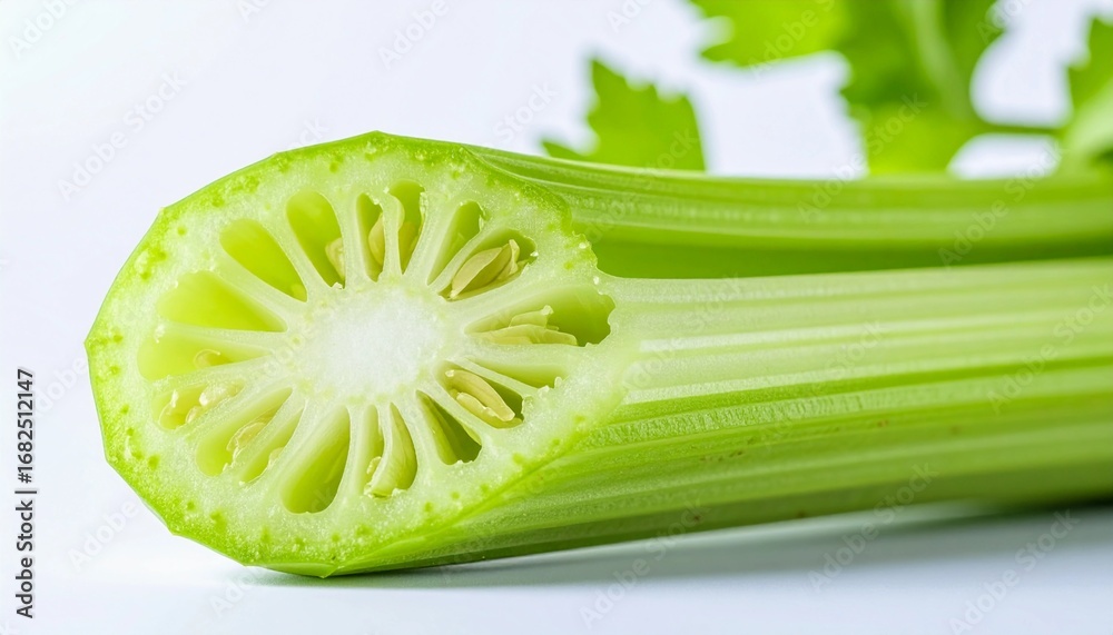 Fresh celery stalk cut open showing the internal structure with seeds ...