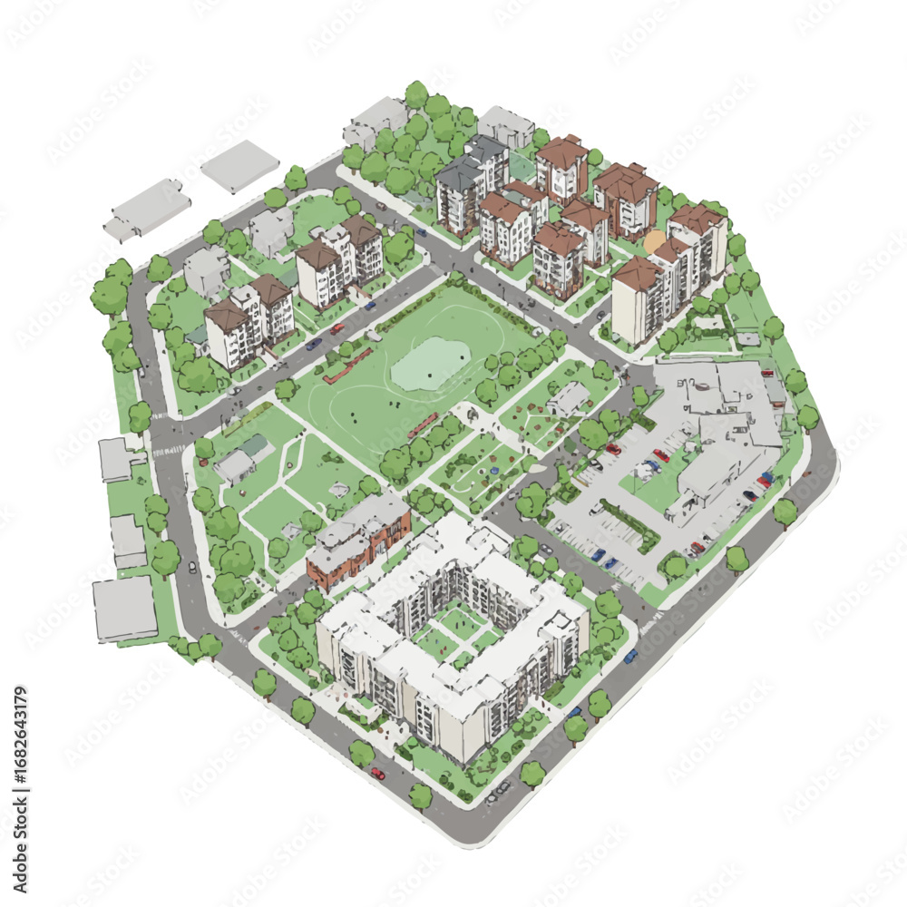 An isometric architectural rendering illustrates a modern residential ...
