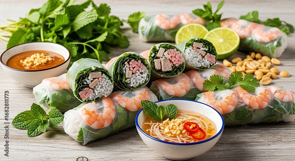 Foto de Stock Photo of Vietnamese Goi Cuon with shrimp herbs and rice ...