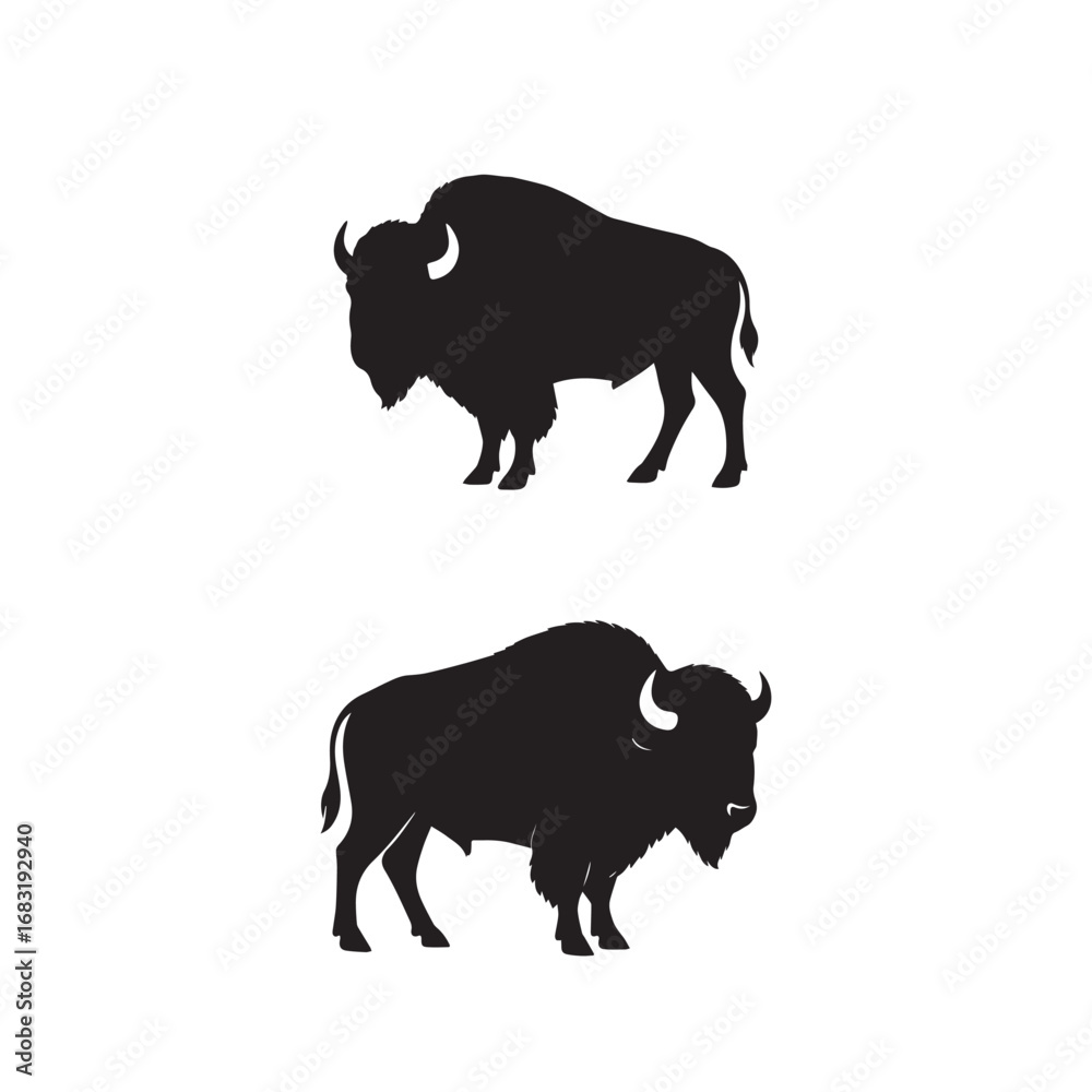 Buffalo Standing Silhouette Vector Illustration Black and White Buffalo ...