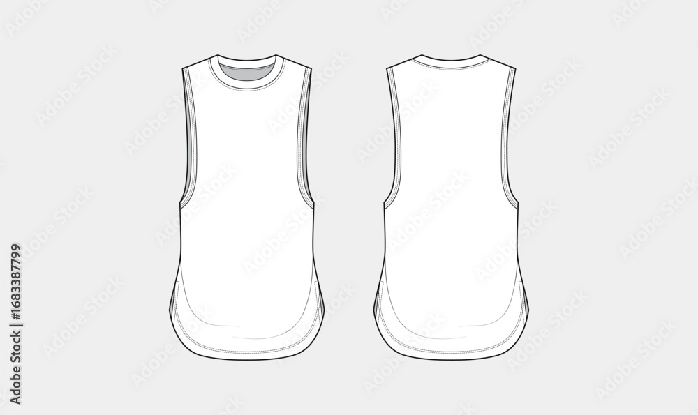 men's gym tanks sketch, muscle tops flat sketch, front and back view ...