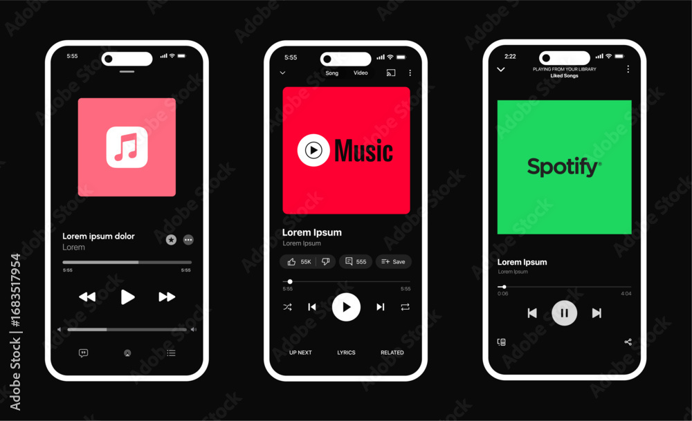 Spotify Apple Music YouTube Music mockup on iPhone 17 with playlist ...