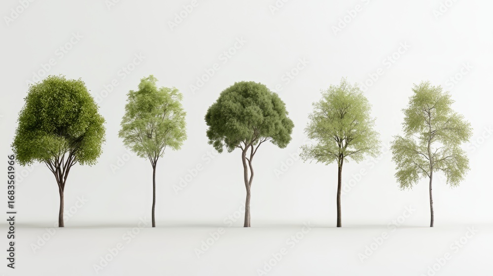 Series of trees are shown in different stages of growth. The trees are ...