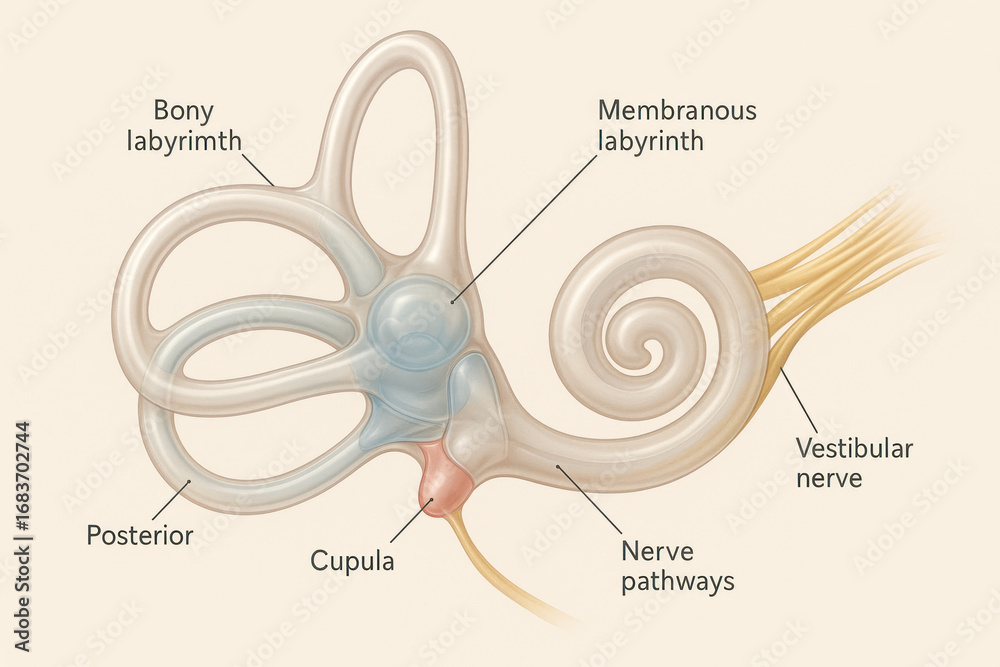 Human inner ear anatomy diagram: Bony labyrinth, Membranous labyrinth ...