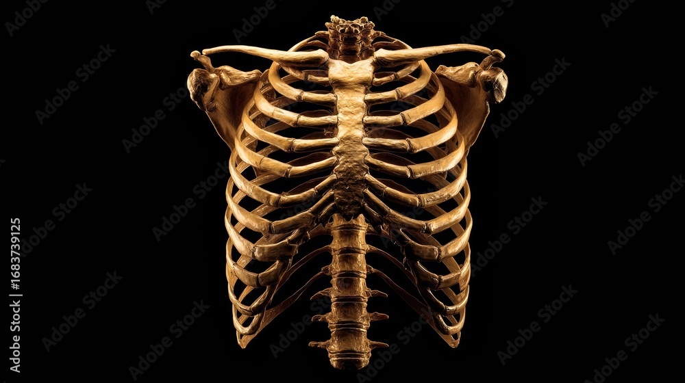 Illustration of a human thoracic skeleton featuring humerus, radius ...