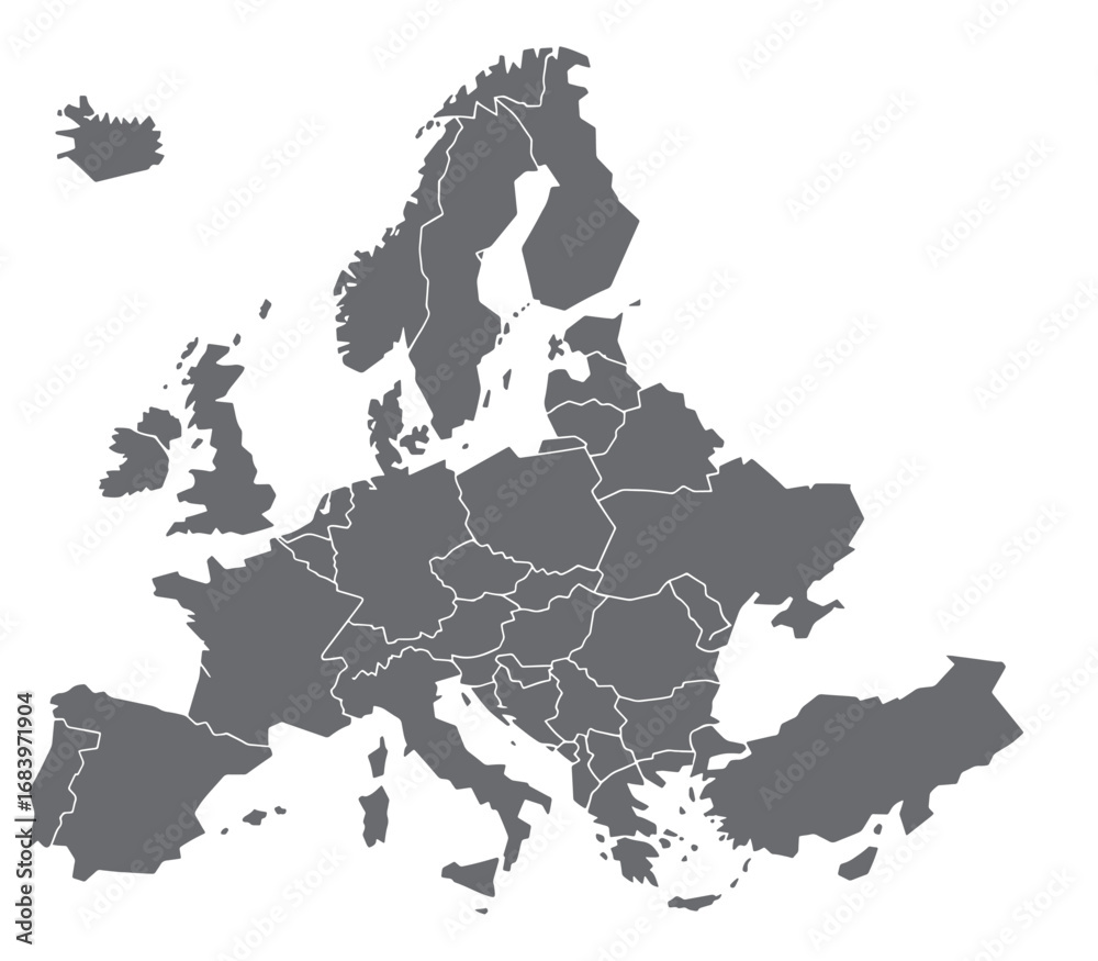 Political map of europe featuring countries borders and geographic ...