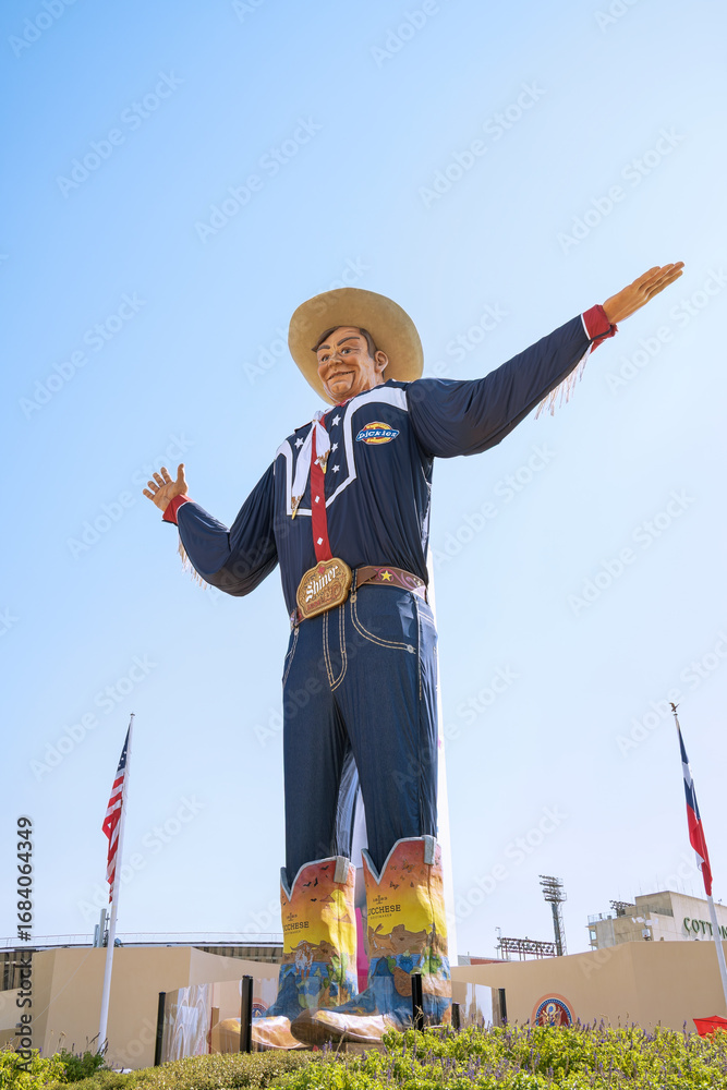 Closeup of the Big Tex statue at Fair Park, Dallas, Texas. The figure ...