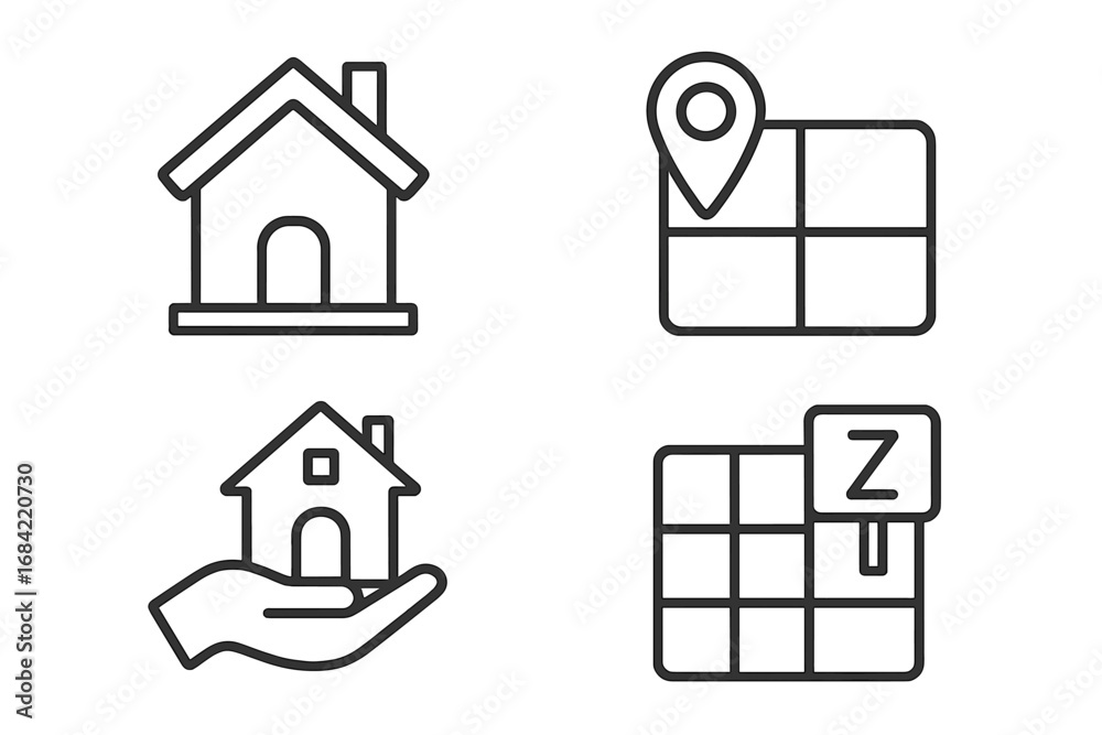 Real estate and land management line icon set. Property, zoning ...