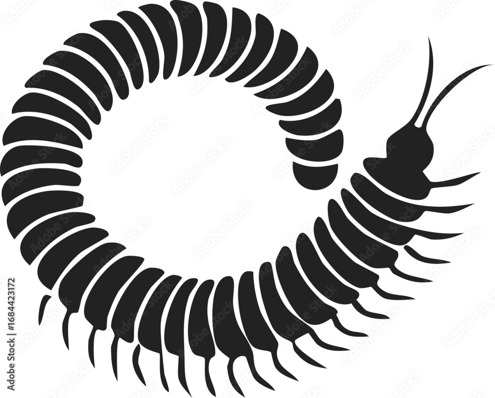 Millipede Insect Vector Logo in Minimalist Black and White, Simple ...
