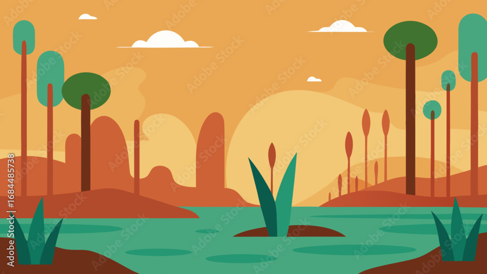 Ancient Papyrus Swamp Nature Vector Art Depicting Historic Wetland ...