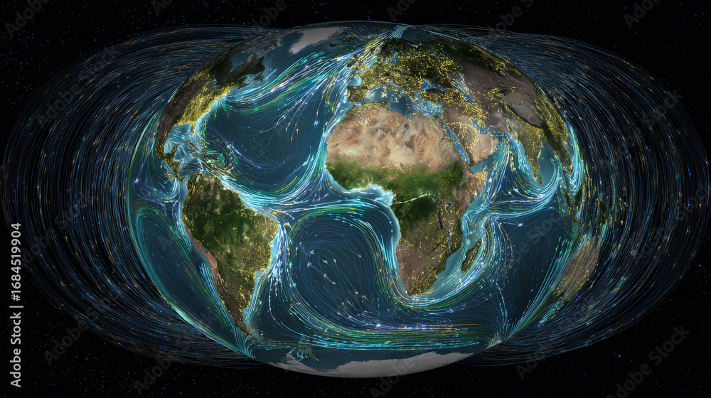 A map showing the shifting movement of Earth’s magnetic poles over time ...