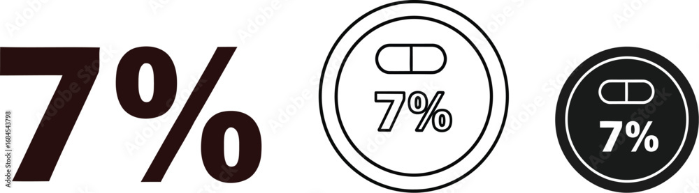 Seven percent progress indicator with medicine capsule icon set Stock ...