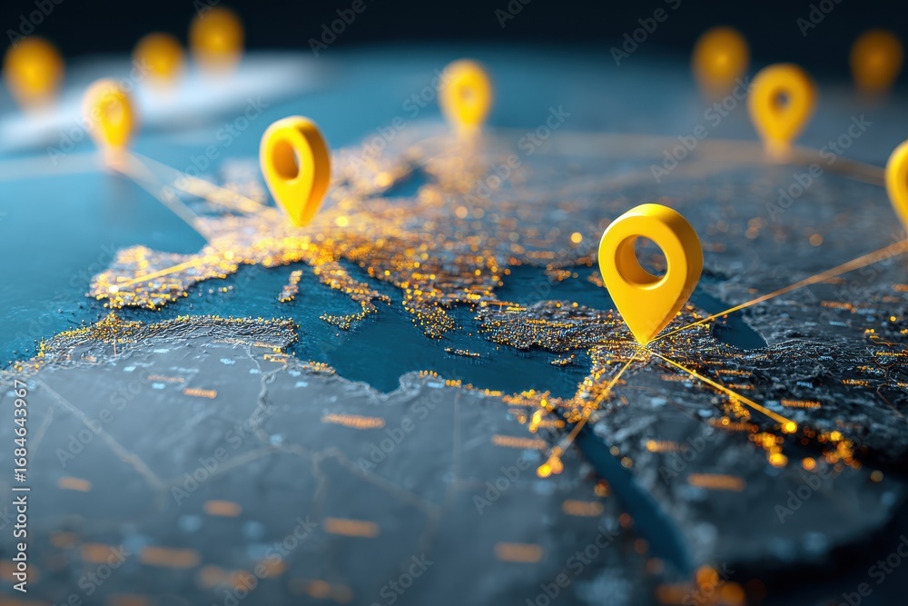 Interactive digital map showing interconnected locations across Europe ...