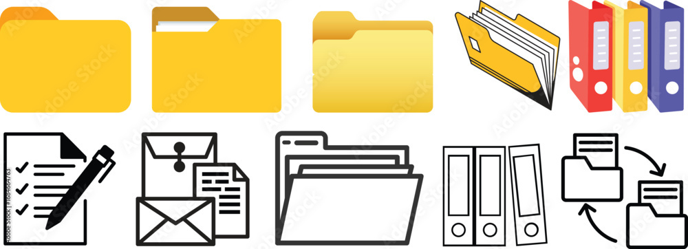 Folder icon set. Documents directory. Desktop icons. My computer PC ...
