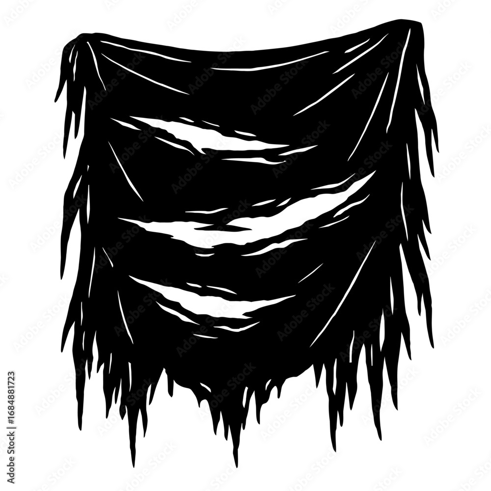 Vector of Torn and Ragged Fabric - Black and White Hand-Drawn Flag or ...