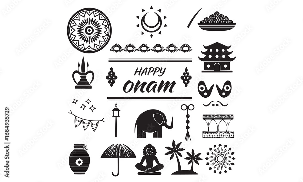 Happy Onam 2025 | Kerala Onam Festival Icons, Symbols, Wishes ...