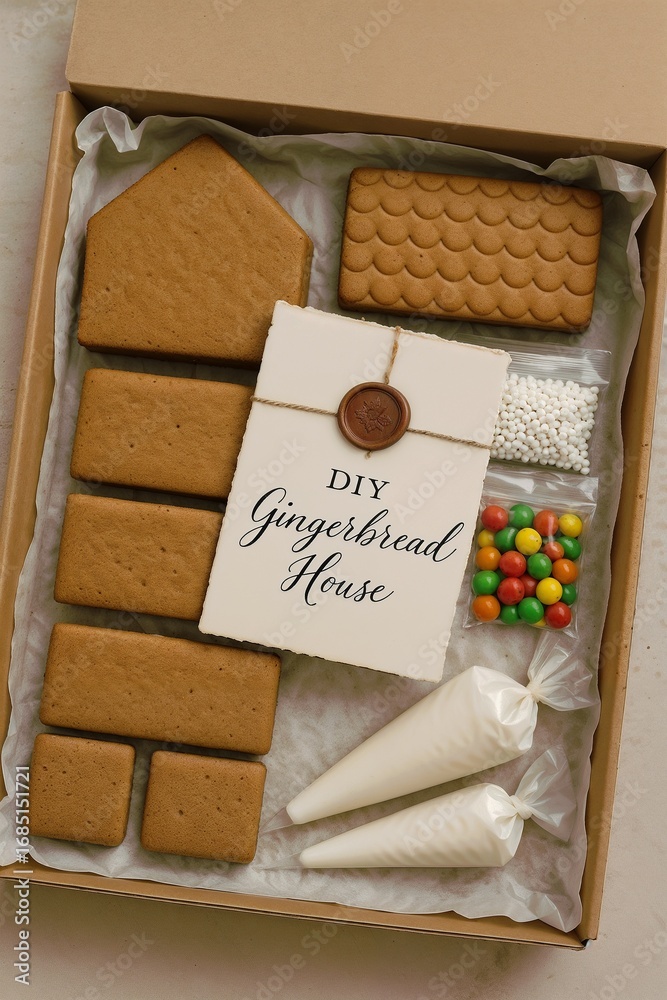 Gingerbread house baking kit with step-by-step instructions and ...