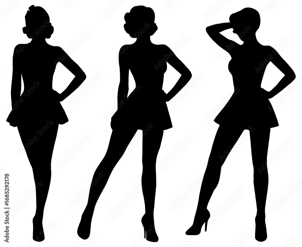 Silhouette set of three 1950s style pin up girls in different poses ...