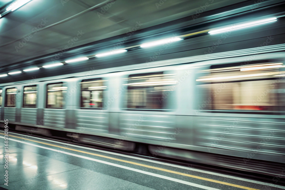 Subway platform. Trains speeding by. Sense of speed. Dynamic energy ...