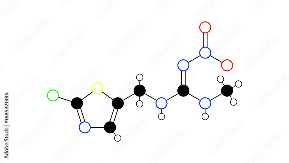 Clothianidin molecule, structural chemical formula, ball-and-stick ...