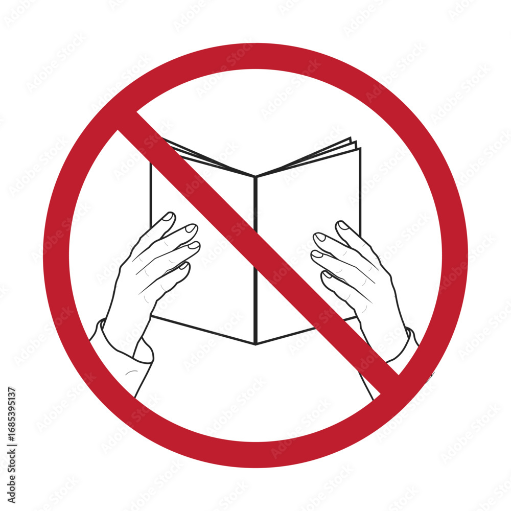 Isolated prohibition sign icon showing a person holding book, symbol ...