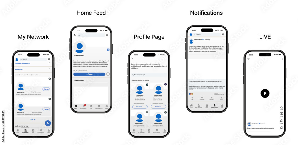 LinkedIn UI mockup PNG Transparent background with profile, job feed ...