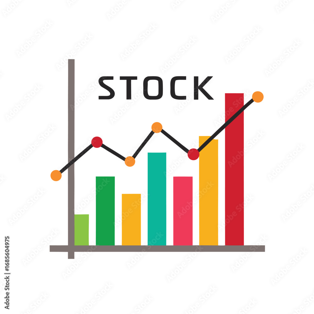 Stock Market Bar and Line Graph with Text Keywords: stock, market ...