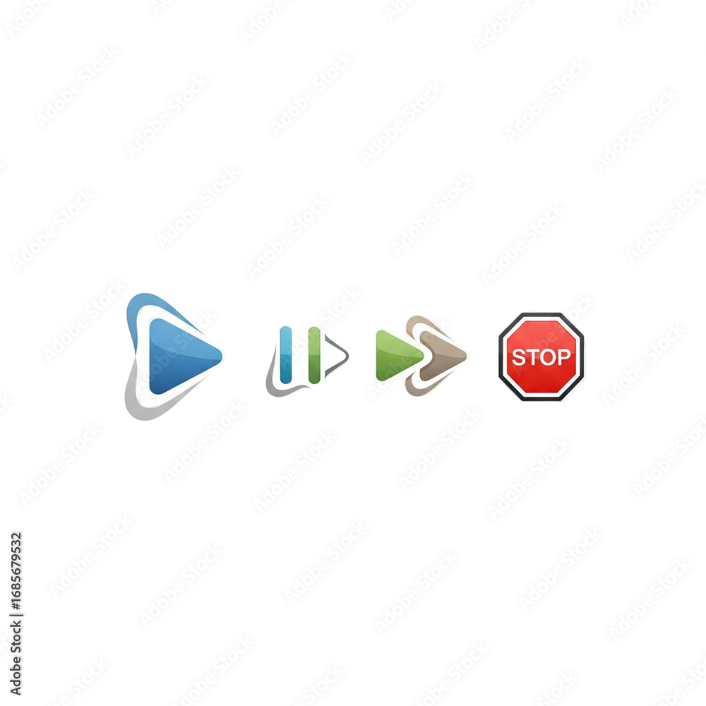 Media Player Control Icons Set: Play, Pause, Fast Forward, and Stop Sign Symbols for UI Design ...