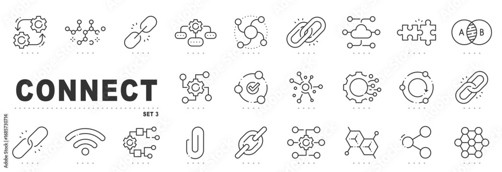 Line icons for connect, network, link, integration and cloud sync ...