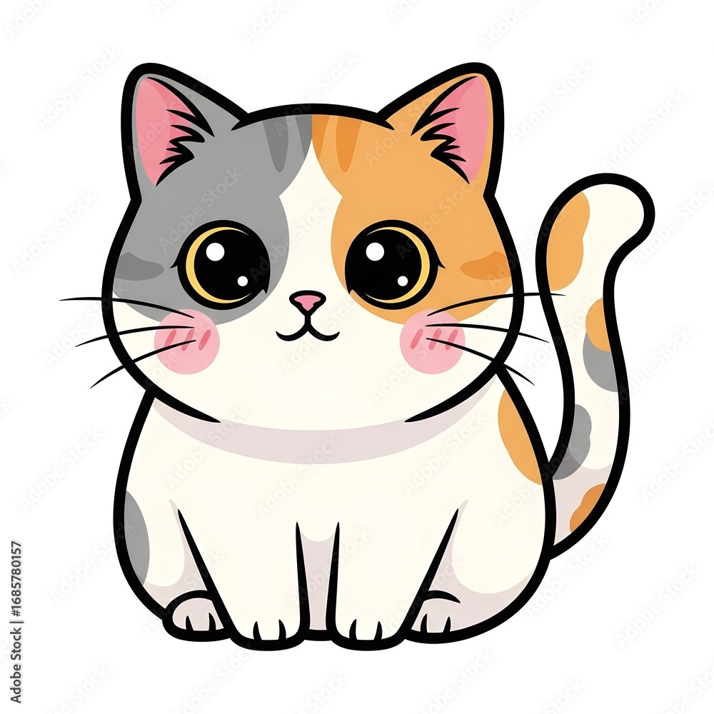 Cute calico cat cartoon illustration, isolated on white background ...