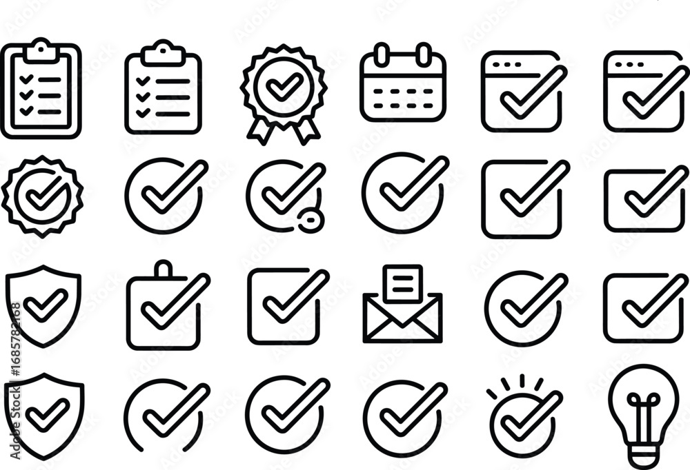check mark icon set, checklist vector, task complete symbol, approval ...