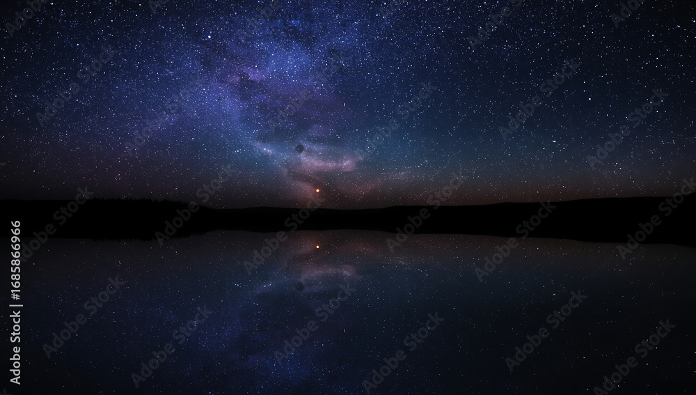 Milky Way Galaxy Reflecting on Still Lake (AI Generated) Stock ...