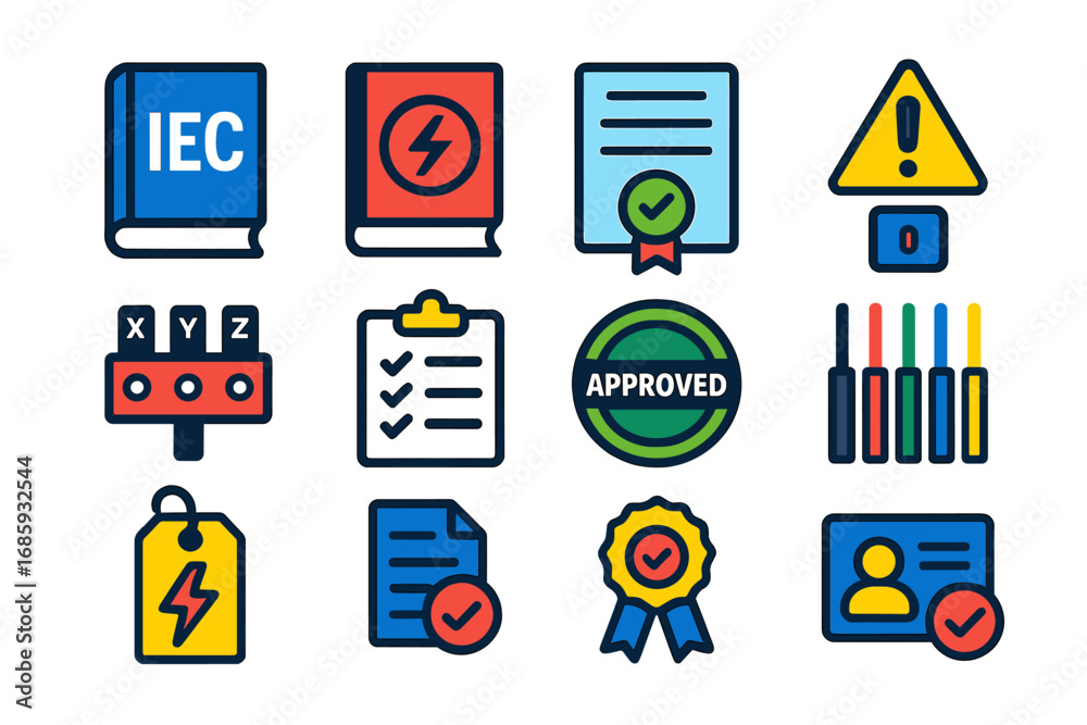 Flat Electrical Icons. Flat vector icons of electrical standards and ...