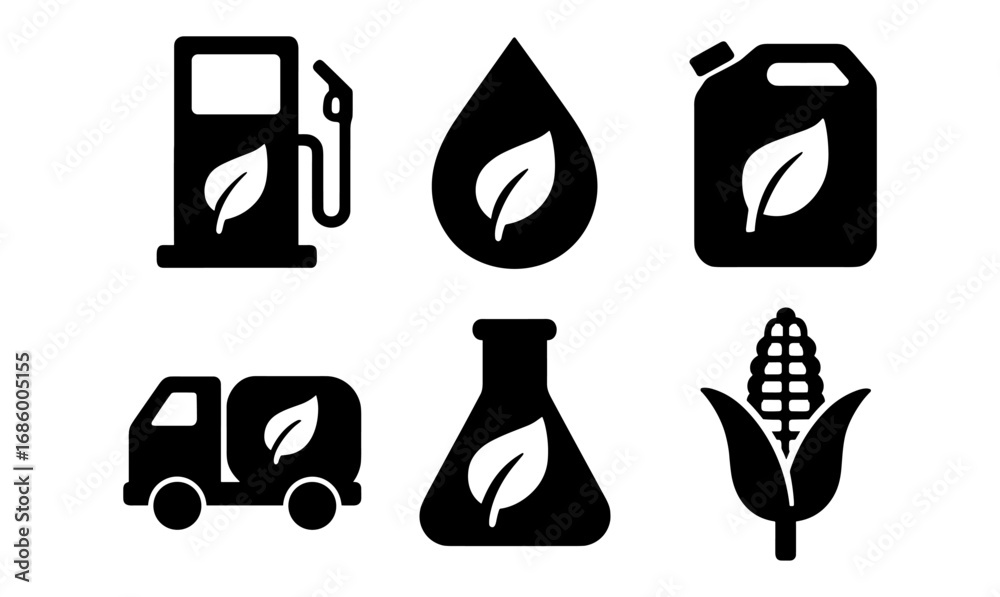 Eco energy icons: sustainable fuel and clean energy symbols Stock ...