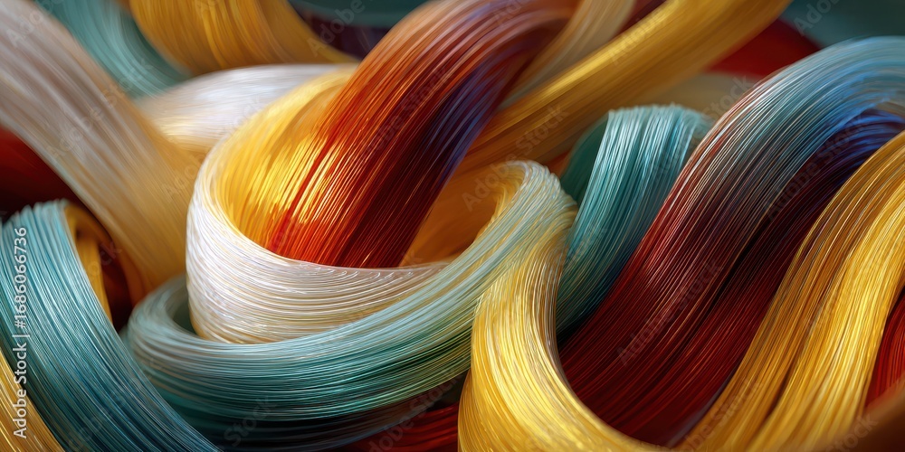 Colorful, twisted piece of string with a gold and blue section Stock ...