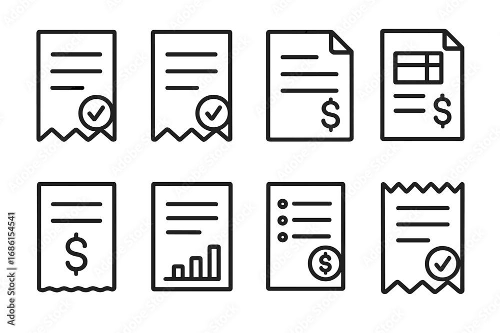 Collection of receipt and financial document line icons. Vector symbols ...