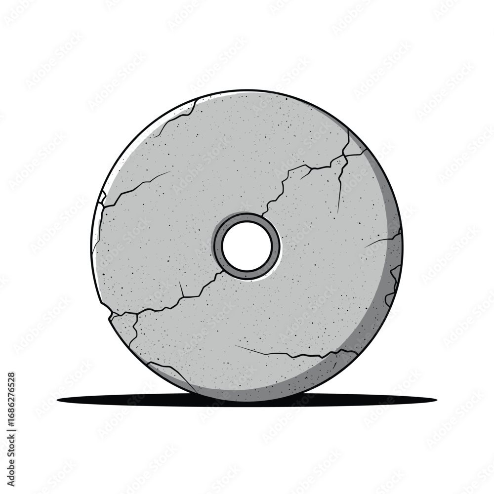 Ancient stone wheel with cracks and a central hole, perfect for history ...