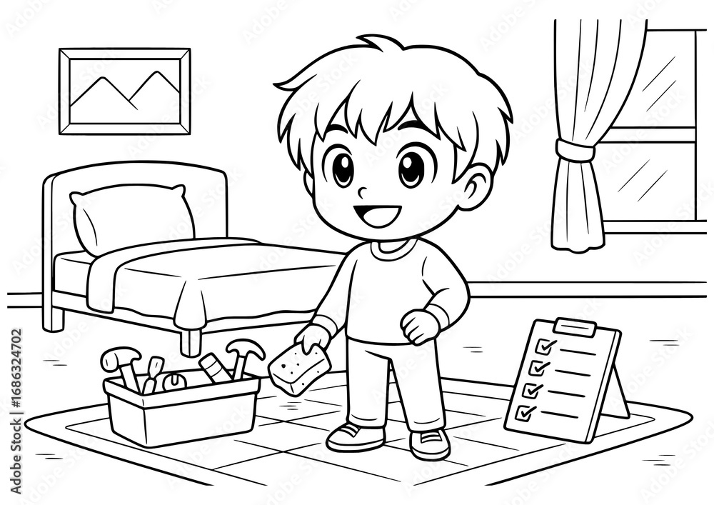 Stock-Illustration „Household chores coloring pages for kids! Fun daily ...