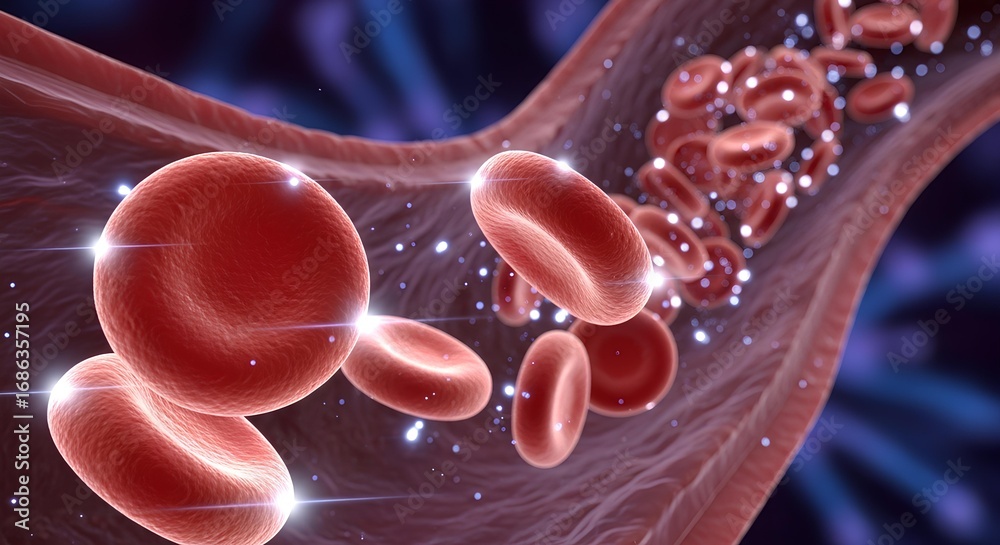 Stock-Foto „Red blood cells flow through a blood vessel, with plasma ...