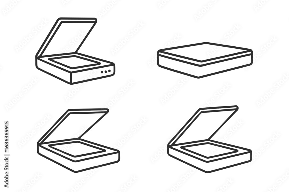 Image vectorielle Stock Minimalistic line art set of scanners in ...